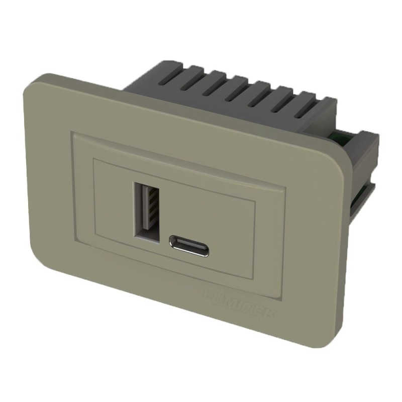 TOMADA MÓVEIS EMBUTIR USB + TIPO C LUMITEK CHAMPANHE - Trava Forte